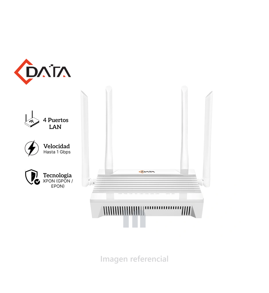 Router ONT/ONU XPON C-DATA Dual Band CATV, 4GE, Dual Band con WiFi, 4 ...